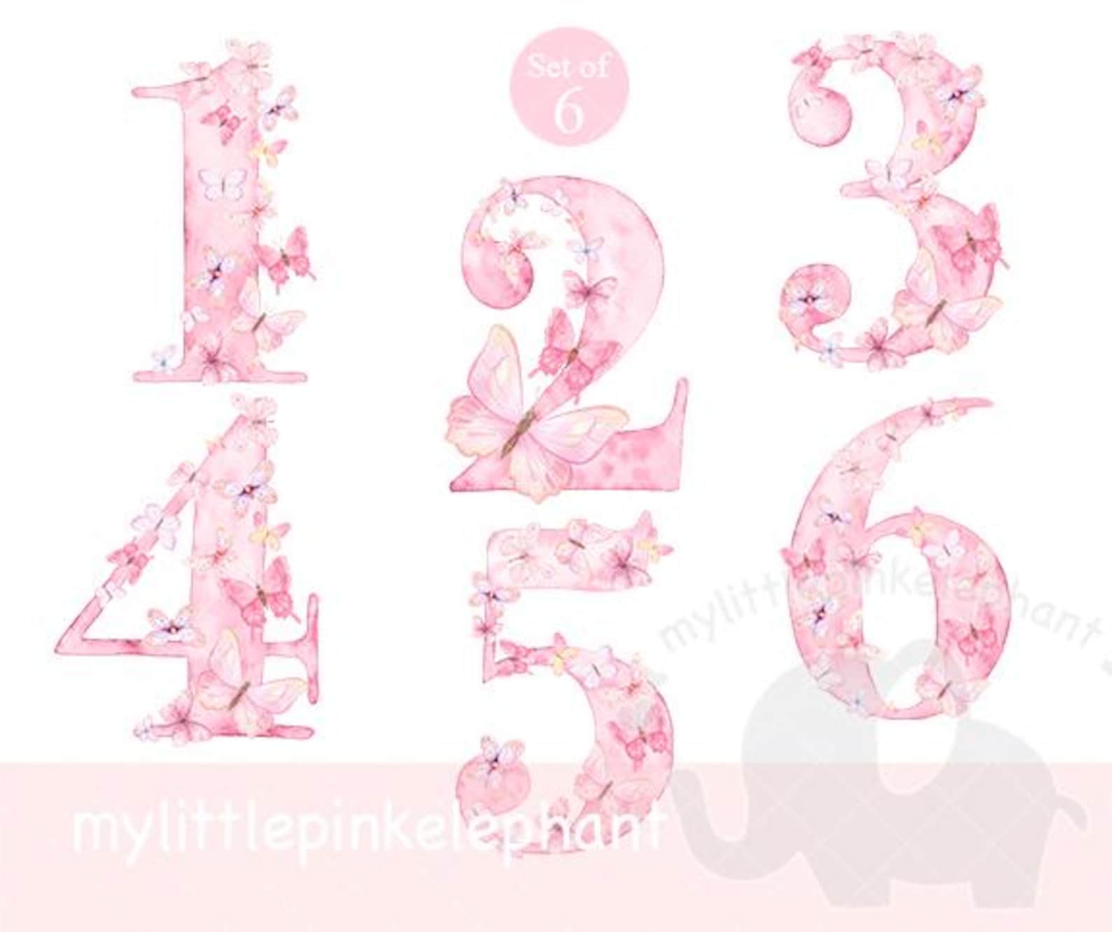 Watercolor Pink Butterfly Numbers 1-6 PNG, Two Butterfly Sublimation ...