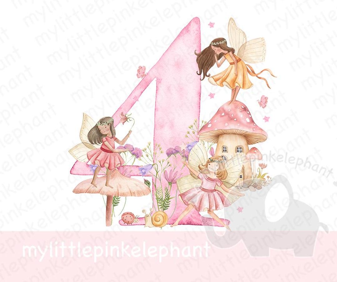 4rd Birthday Girl Fairy Clipart Pink Number Four Digital Download ...
