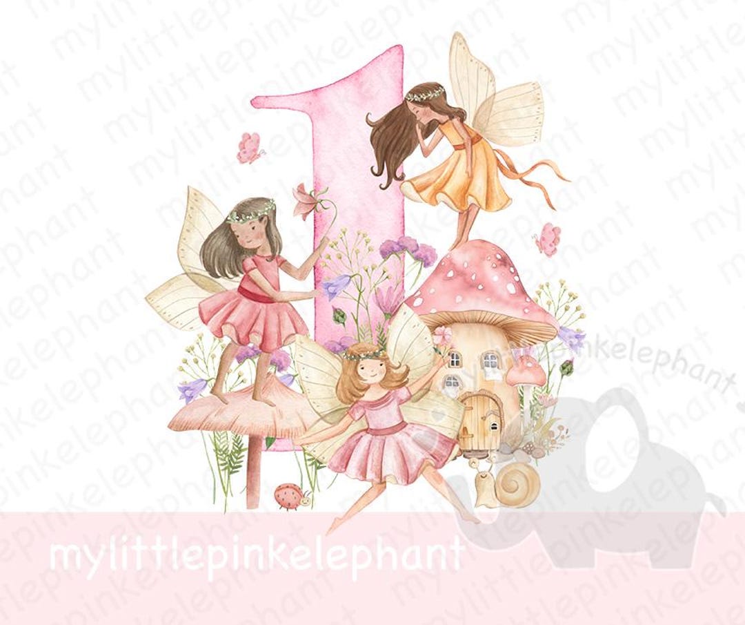 1st Birthday Girl Fairy Clipart, Pink Number One, Digital Download ...