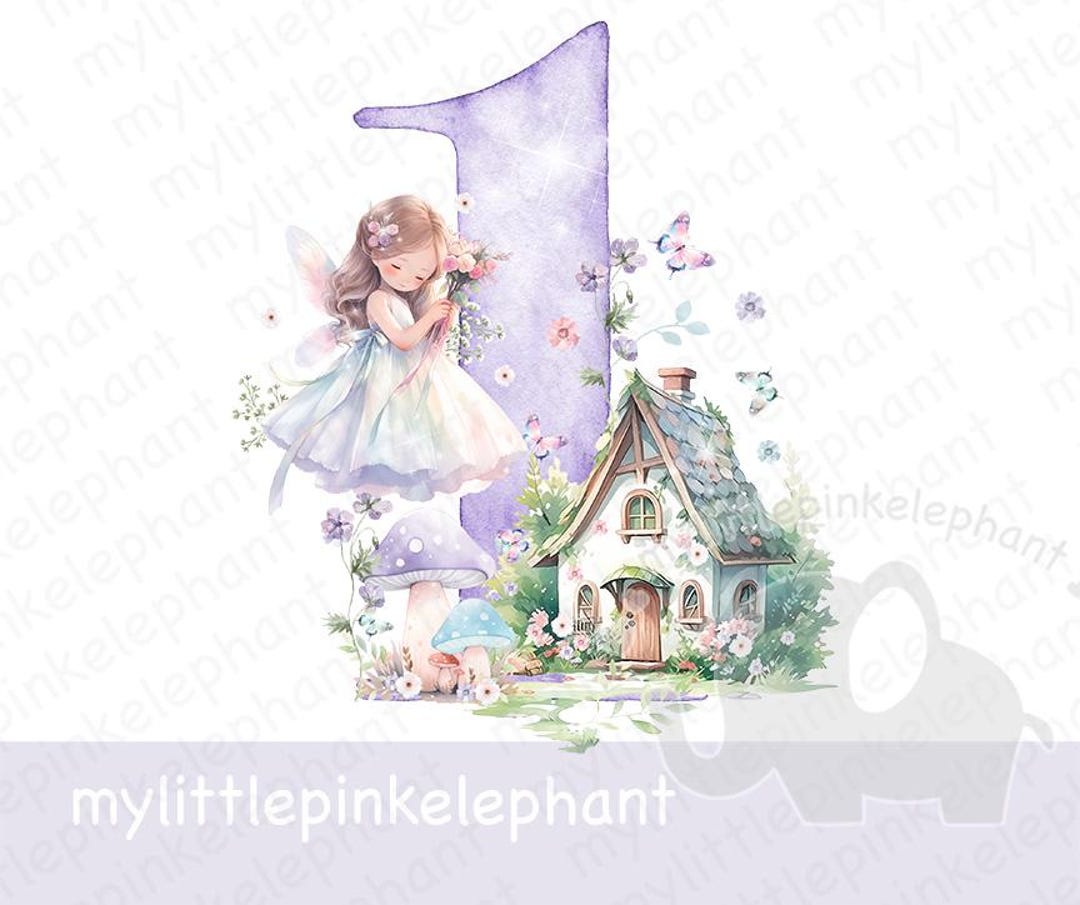 1st Birthday Girl Fairy Clipart, Purple Number One, Digital Download ...