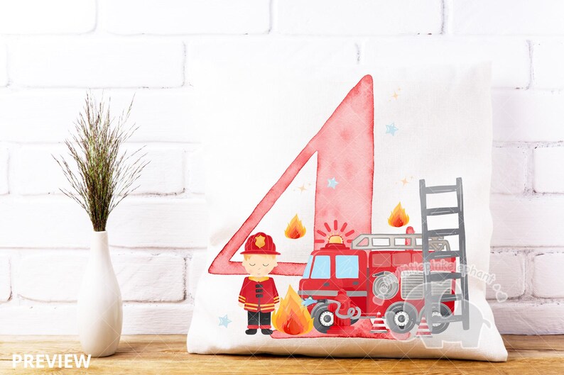 Fireman Numbers Red Fire Truck Numbers Age 1 to 6 Sublimation Design ...