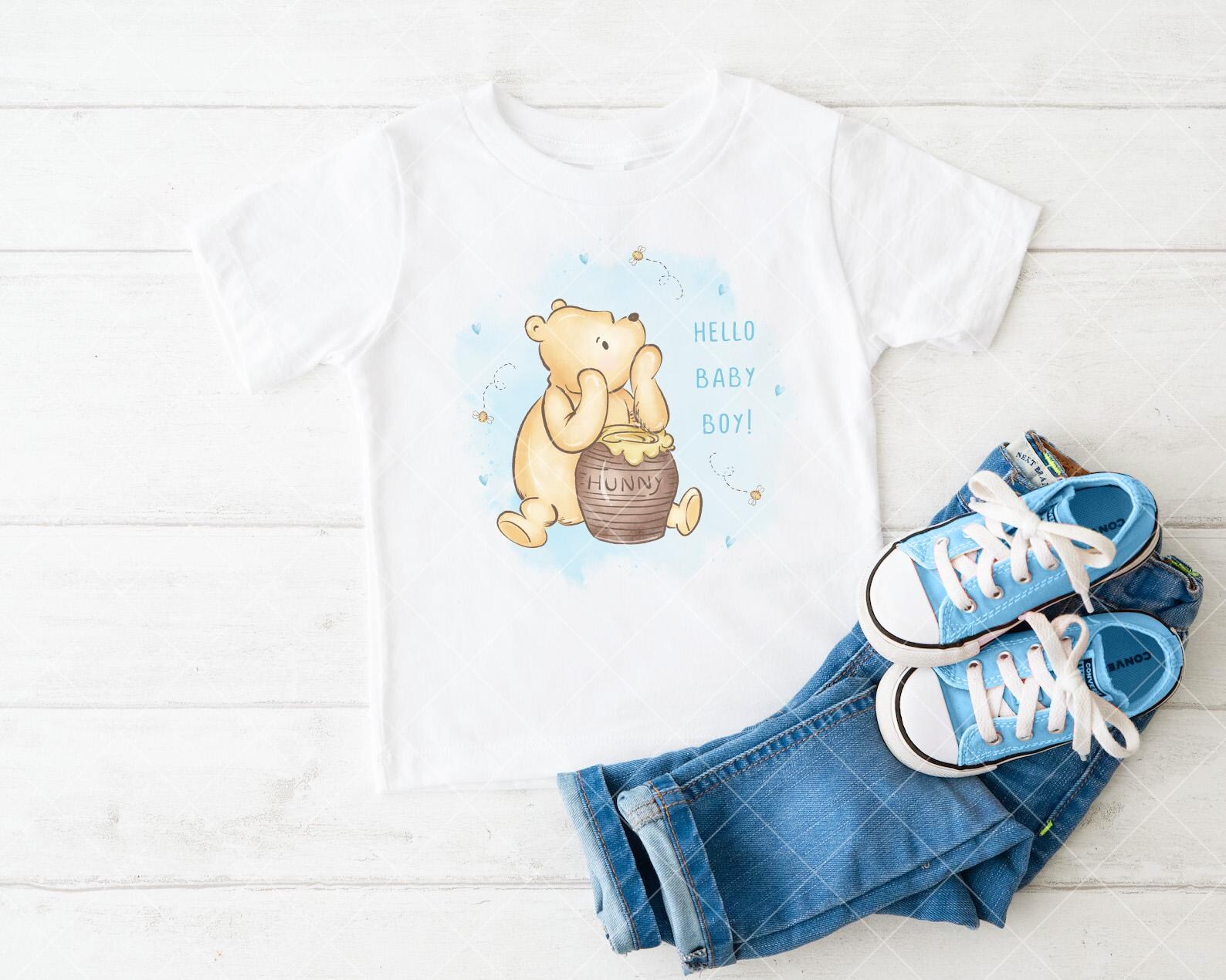 Hello Baby Boy Blue Winnie the Pooh PNG, New Baby Sublimation Design ...