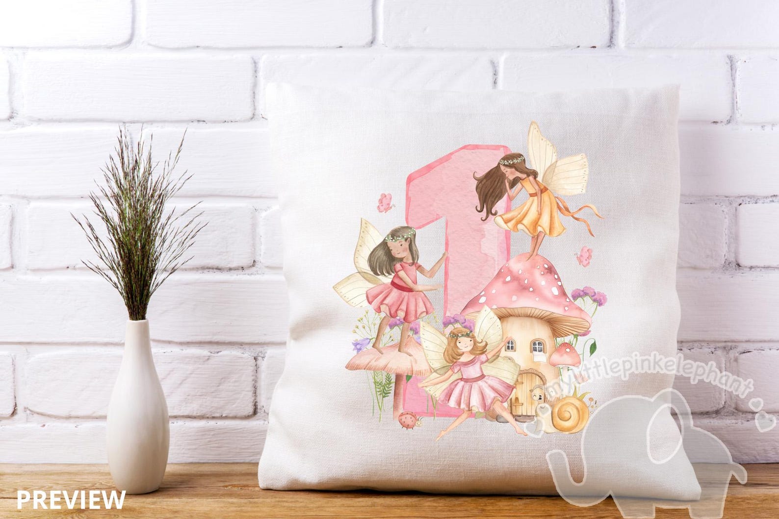 Watercolor Pink Fairy Toadstool Number 1 PNG, One Fairies Sublimation ...