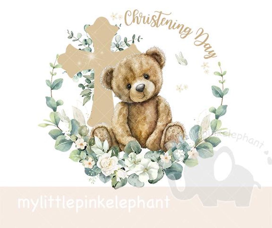 Teddy Bear Christening Baptism Naming Day Clipart PNG Sublimation, Tedd ...