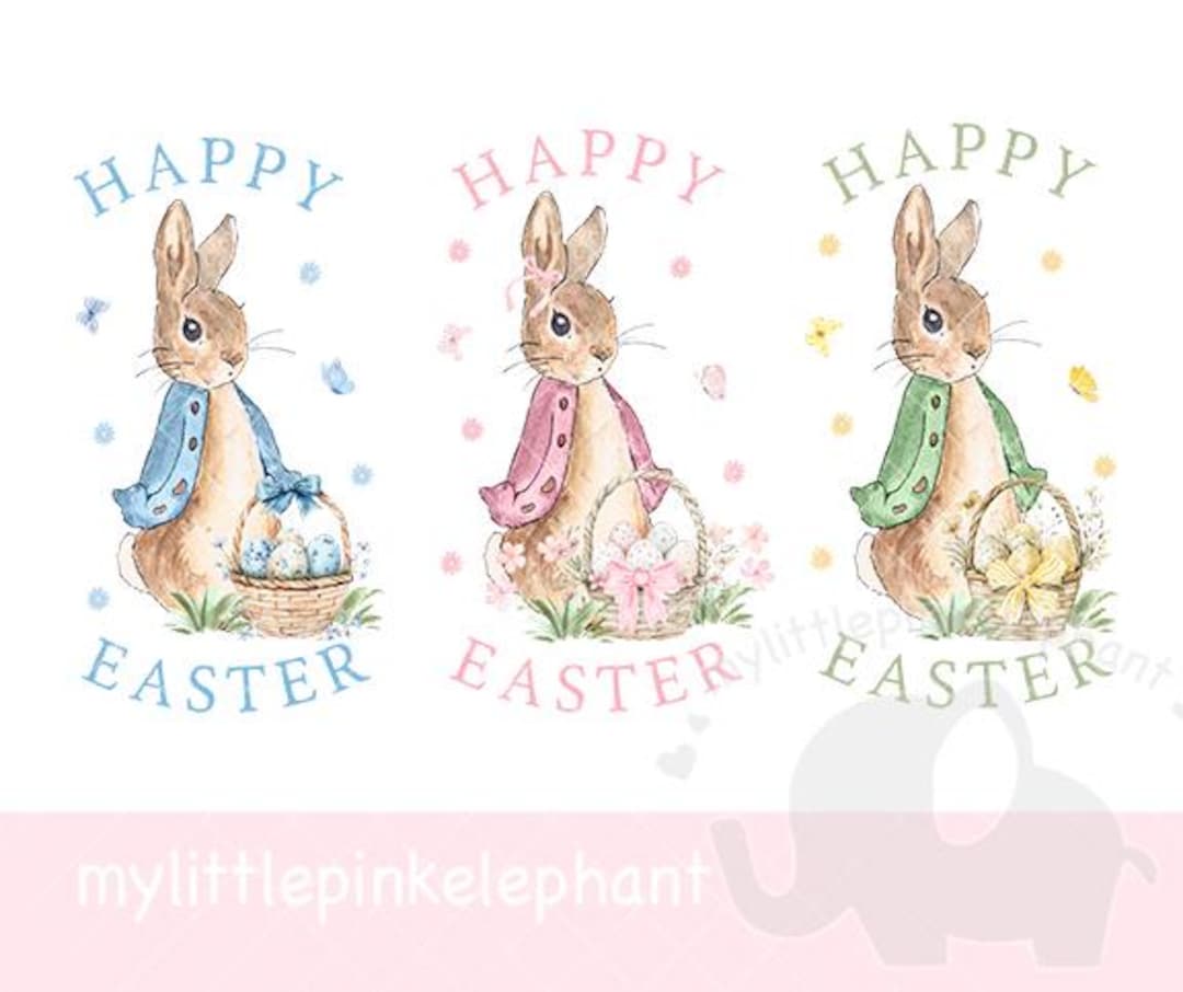 Set of 3 Peter Rabbit Happy Easter Bunny Designs, Blue & Pink Bunny ...