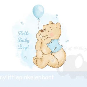 Hello Baby Boy Blue Winnie the Pooh PNG, New Baby Sublimation Design ...