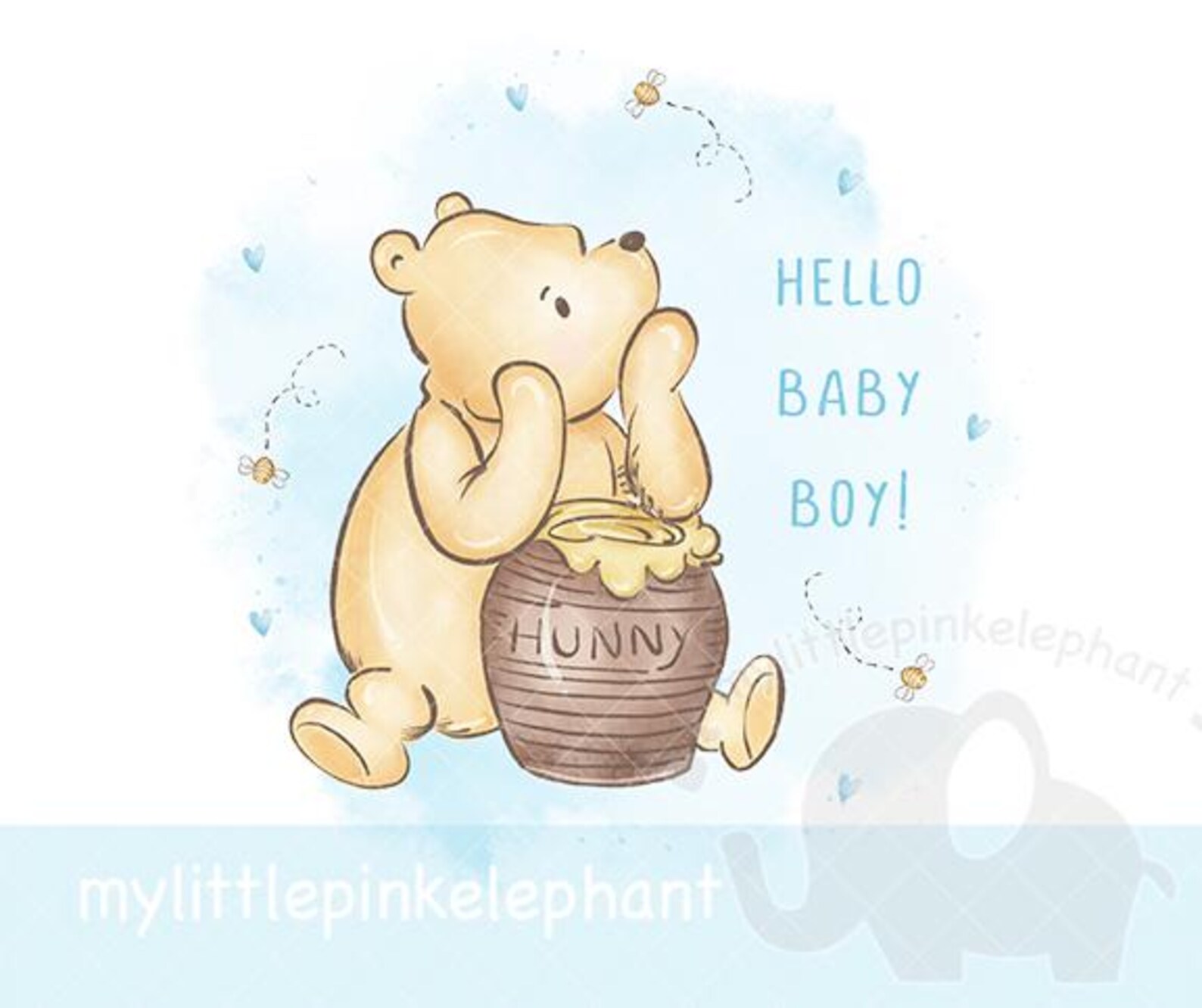 Hello Baby Boy Blue Winnie the Pooh PNG, New Baby Sublimation Design ...