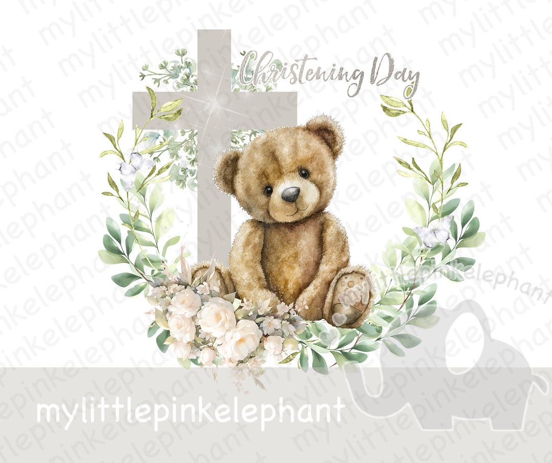 Teddy Bear Christening Baptism Naming Day Clipart PNG Sublimation, Tedd ...