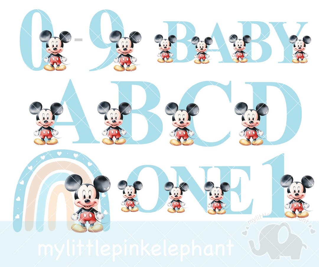 Mickey Mouse Bundle Ages 1-9 A-Z, Mickey Mouse PNG, Nursery Birthday ...