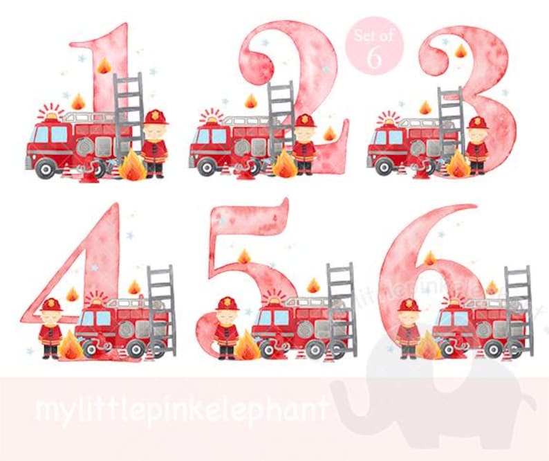 Fireman Numbers Red Fire Truck Numbers Age 1 to 6 Sublimation Design ...