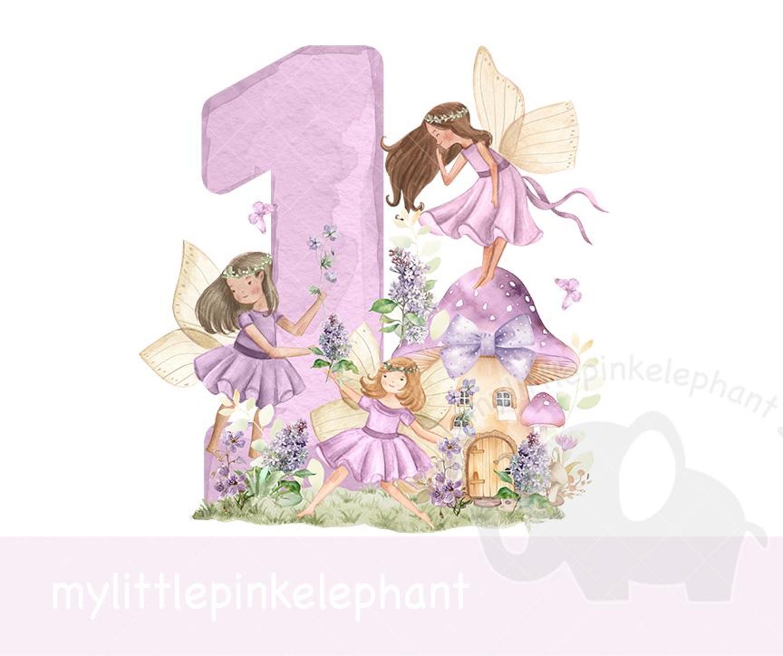 Watercolor Purple Fairy Toadstool Number 1 PNG, One Fairies Sublimation ...