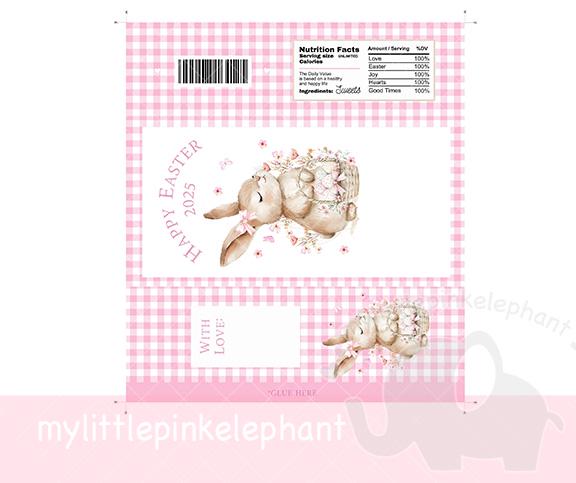 Editable, Printable Pink Bunny Easter Chocolate Bar Wrapper, Flopsy ...