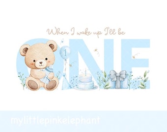 Teddy Bear Blue Balloon 1st Birthday PNG, First Birthday Sublimation ...