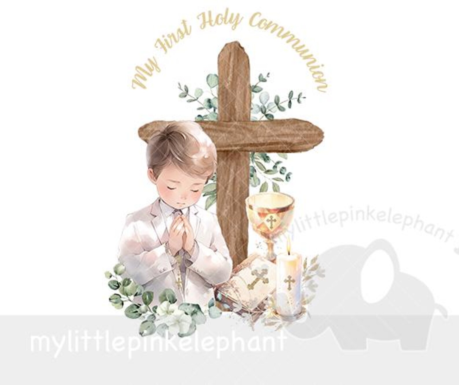 First Holy Communion Cross Chalice PNG, Boy 1st Communion Sublimation ...