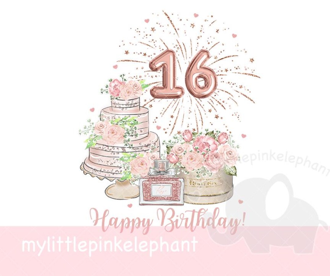 Sweet 16th Birthday Birthday Cake and Flowers Design for Girl PNG ...