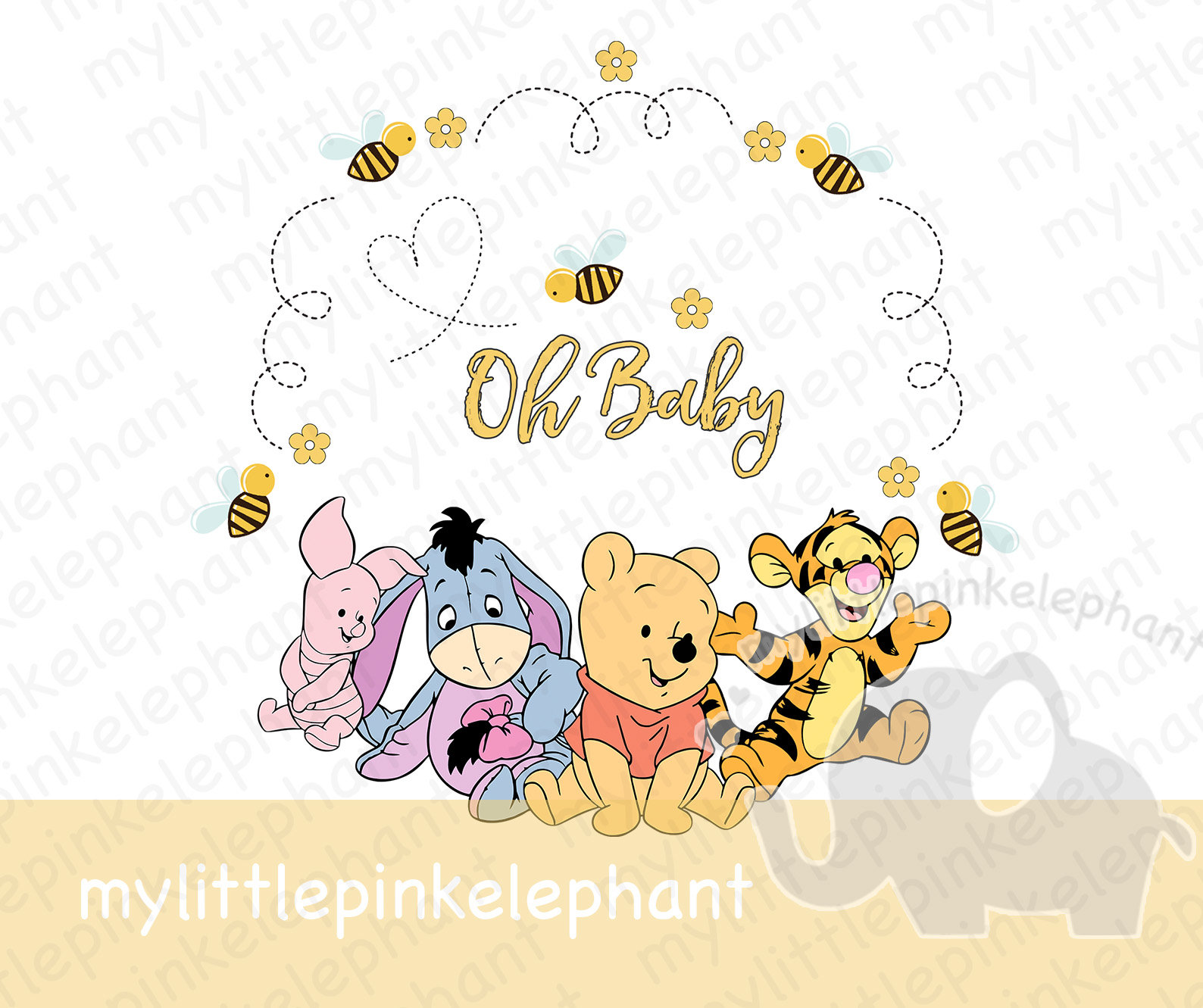 Classic Winnie the Pooh Oh Baby Pink Floral Wreath PNG, Winnie the Pooh ...