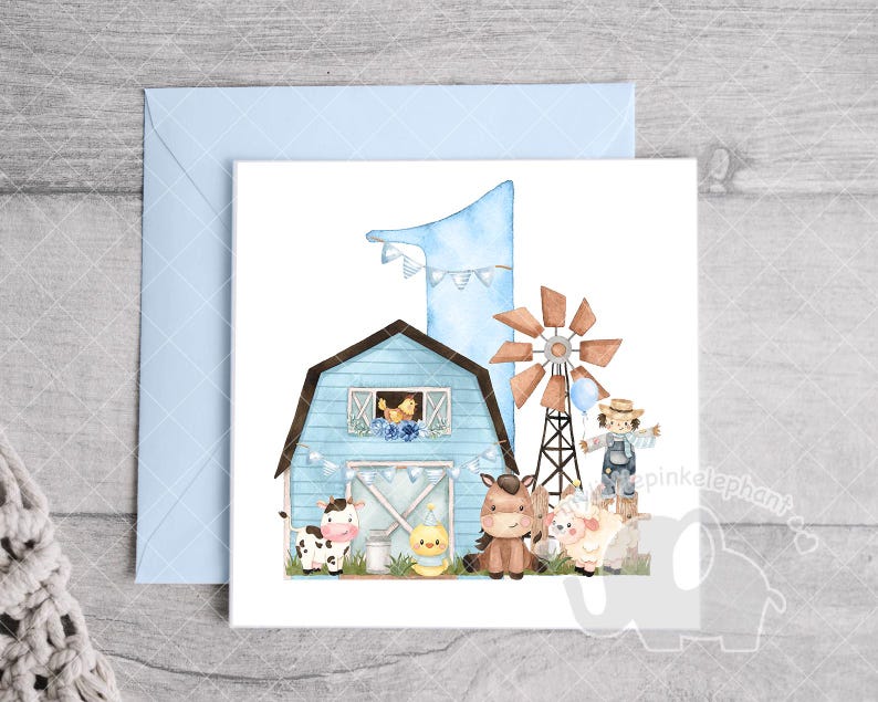 1st Birthday Baby Boy Blue Farm Barn Birthday Boy PNG, Farm Animals ...