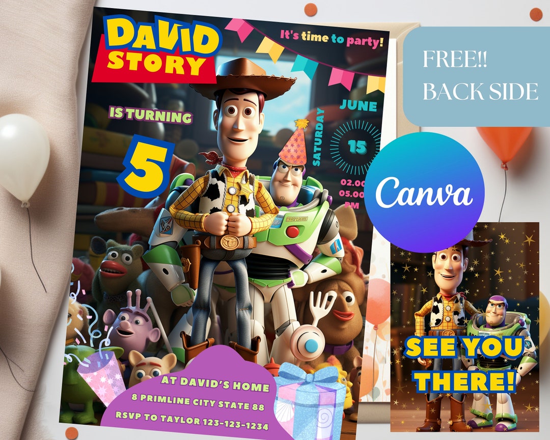 Toy Story Digital Invitation, Toy Story Birthday Party, Kids Digital ...