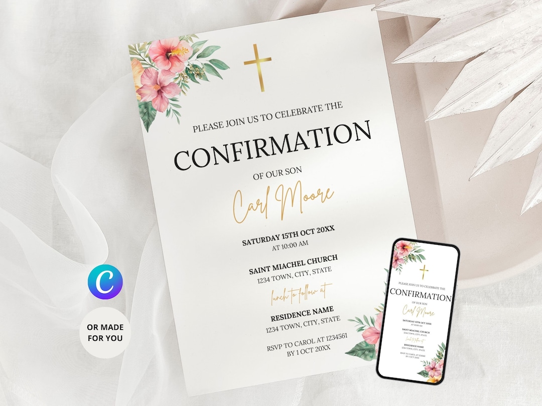 Modern Confirmation Invitation, Editable Confirmation Invite, Religious ...