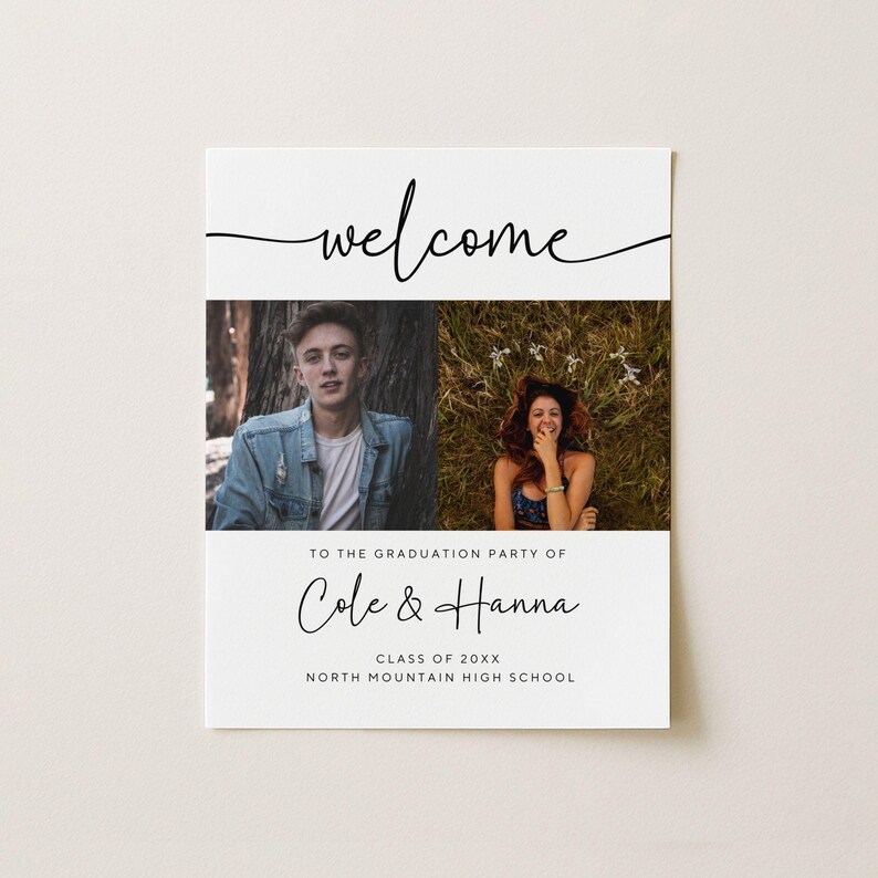 Twins Graduation Welcome Sign: Photo Party Poster (canva Template) - Etsy