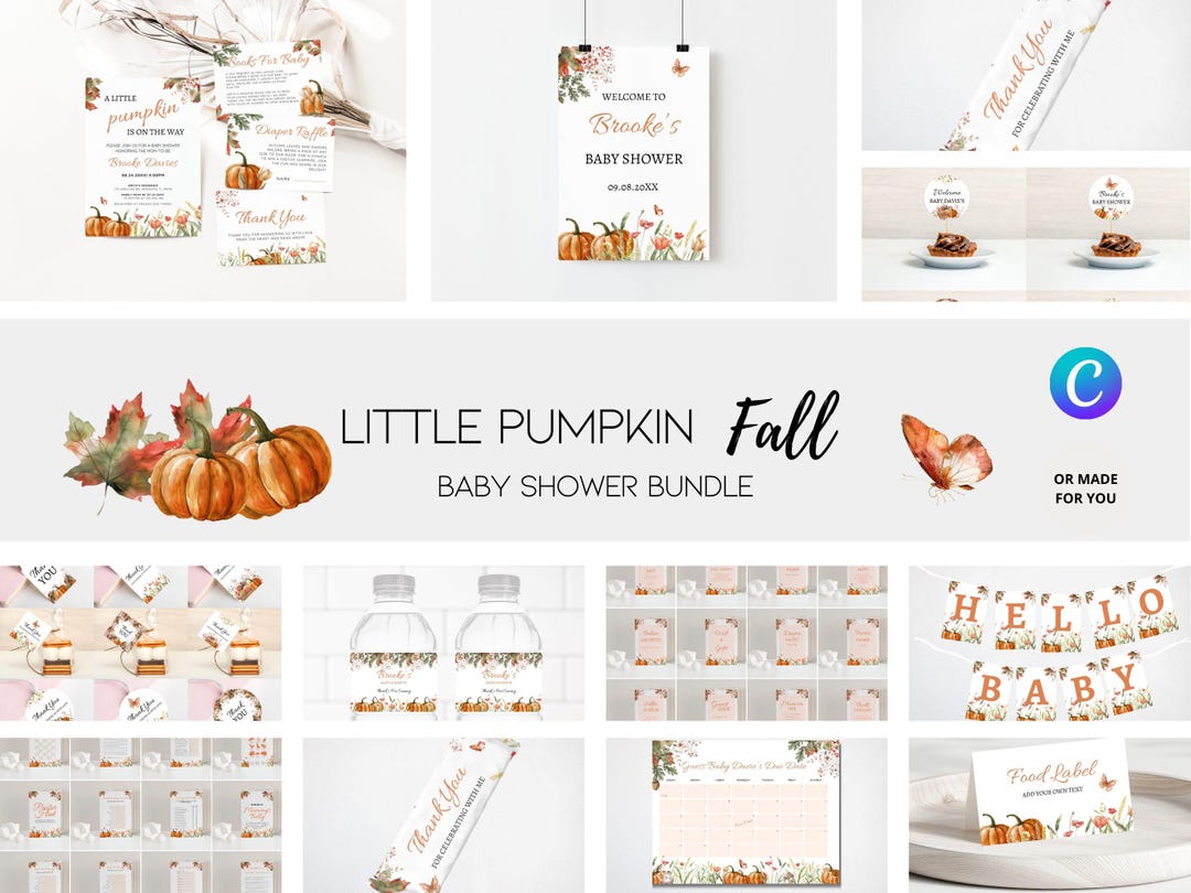 Little Pumpkin Fall Baby Shower Bundle, Autumn Baby Shower Decorations ...
