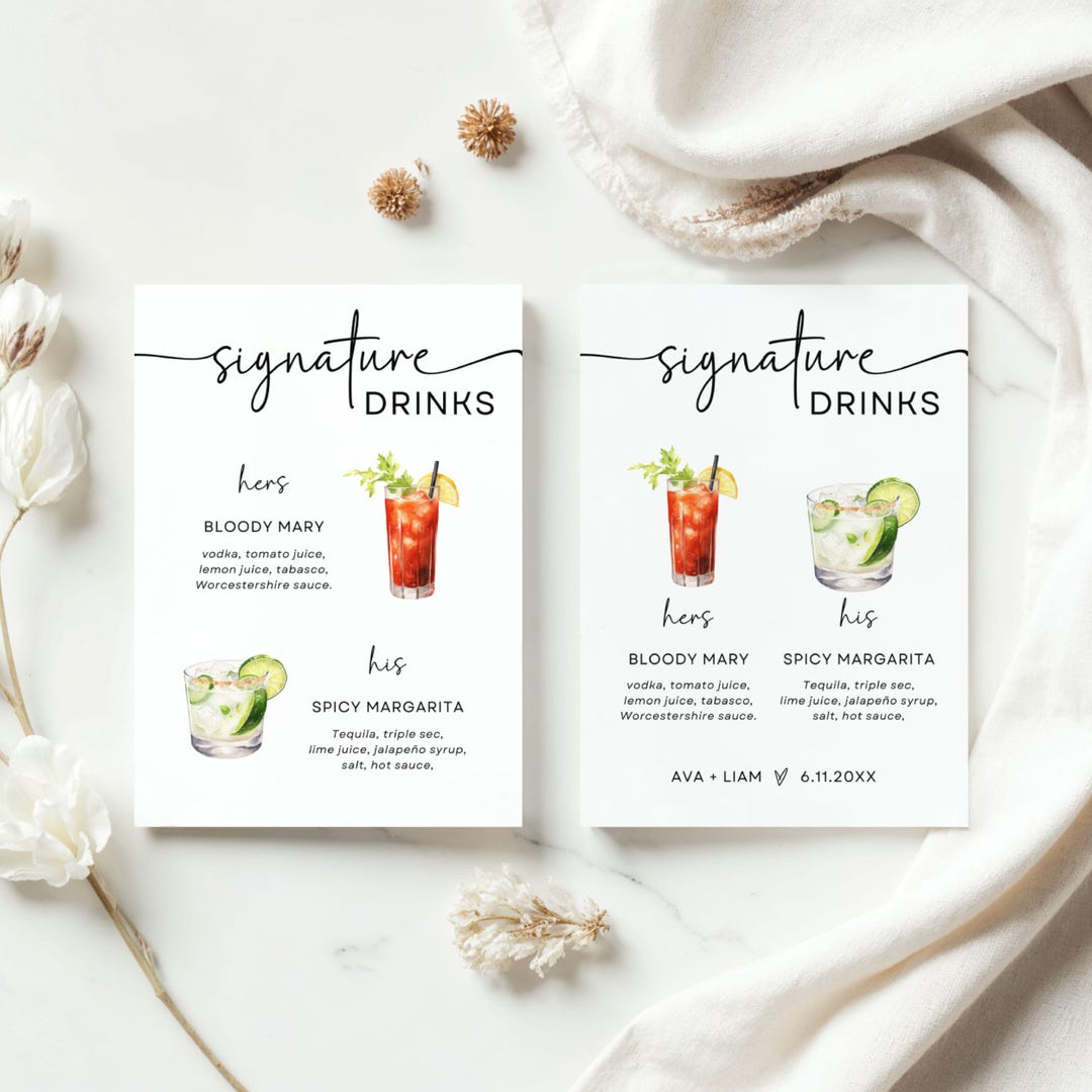 Drink Sign, Editable Cocktail Sign, Wedding Bar Menu, His and Her ...