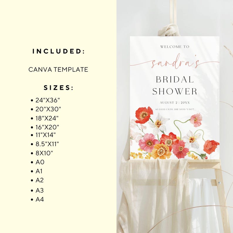 Wildflower Welcome Sign Template: Editable Floral Design (digital ...