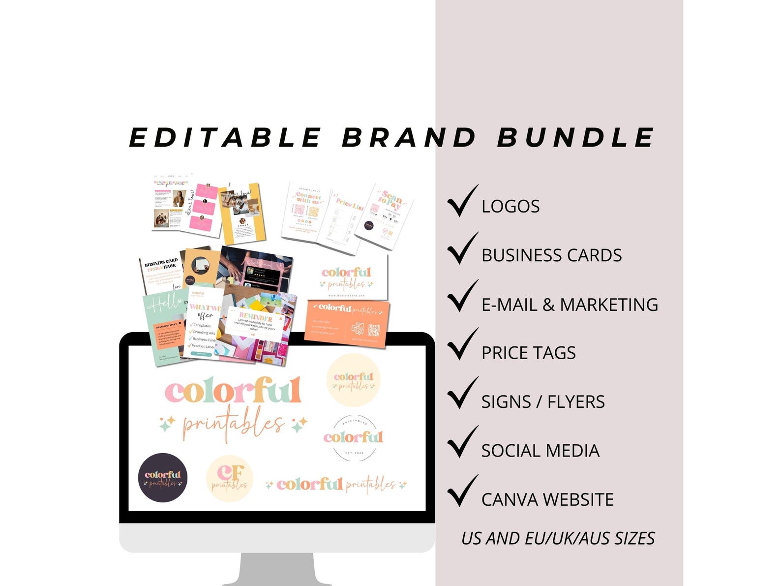 Pastel Branding Kit: Editable Canva Logo Templates (digital Download ...