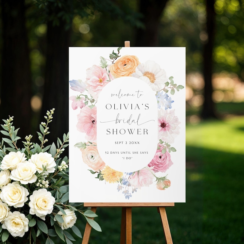 Floral Bridal Shower Welcome Sign, Wedding Poster, Editable Canva ...