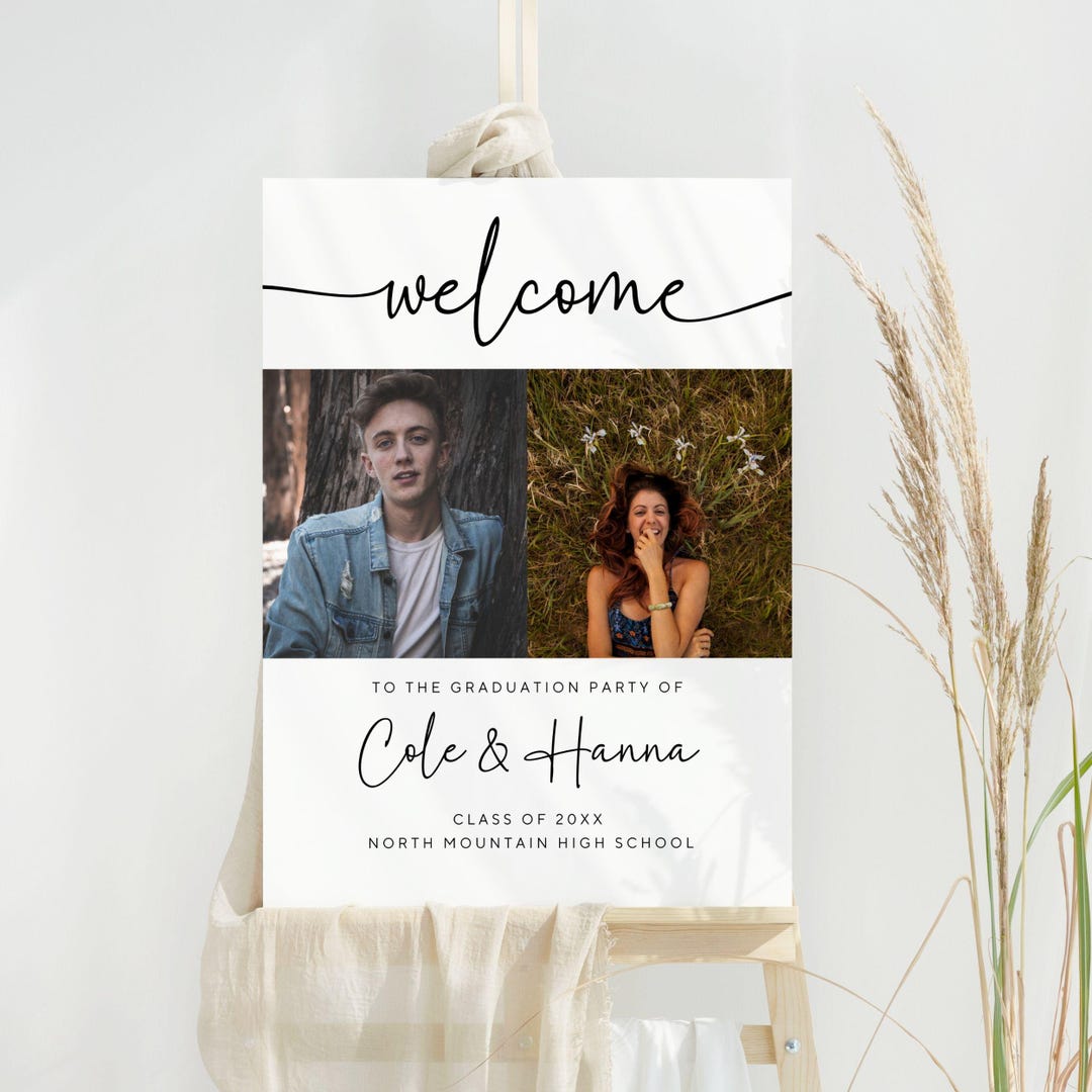 Dual Graduation Welcome Sign, Photo Welcome Sign Template, Custom Twins ...
