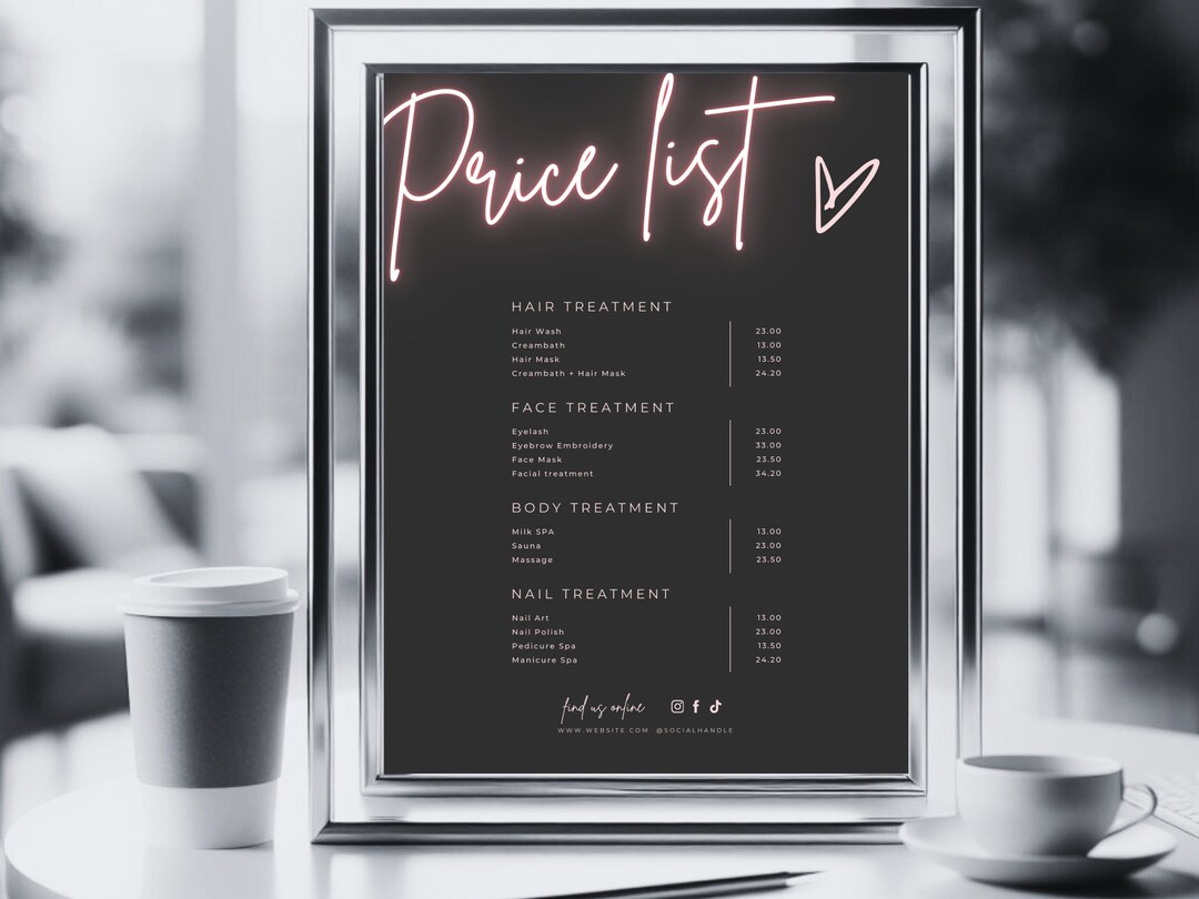 Black Price List Template, Small Business Price List, Editable Price ...