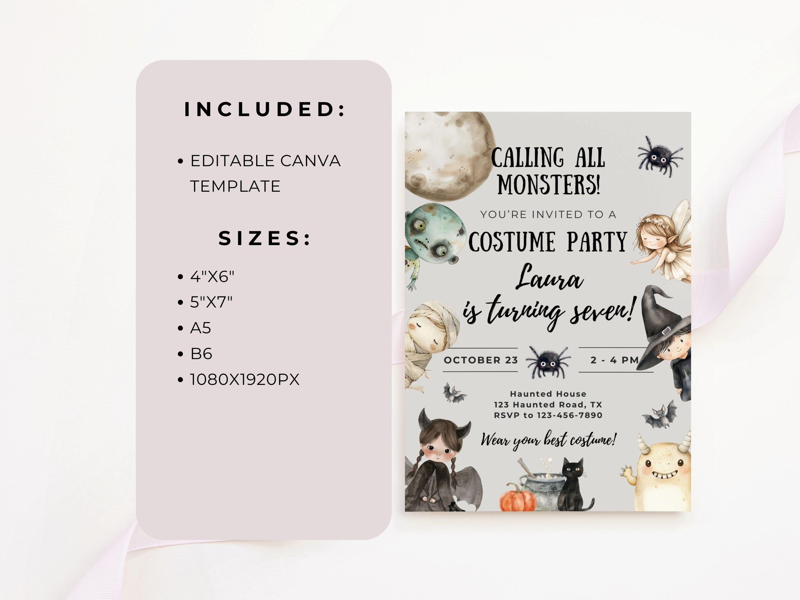 Editable Halloween Birthday Invitation, Kids Costume Party Invitation ...