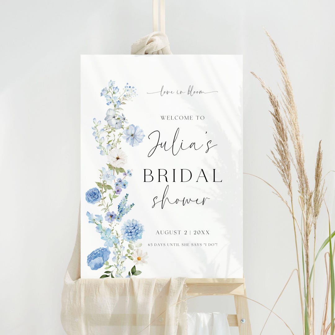 Blue Floral Welcome Sign Template, Bridal Shower Welcome Sign, Editable ...