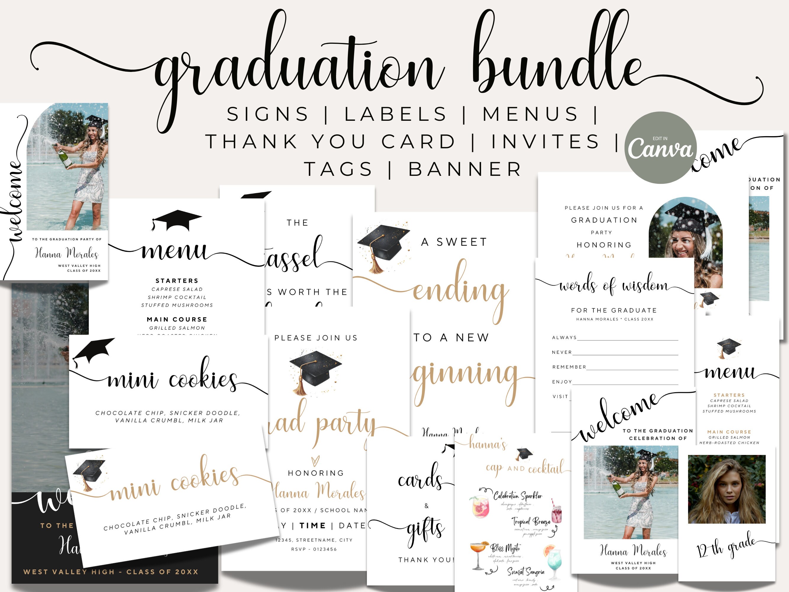 Graduation Bundle, Graduation Welcome Sign, Graduation Thank You Card ...