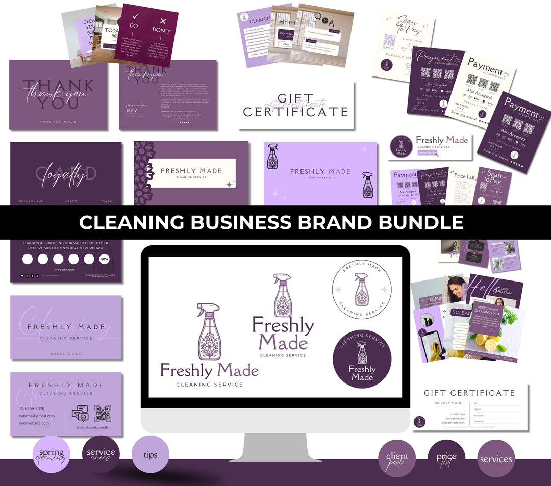 Cleaning Business Bundle, Cleaning Kit, Cleaning Logo, Cleaning Brand ...