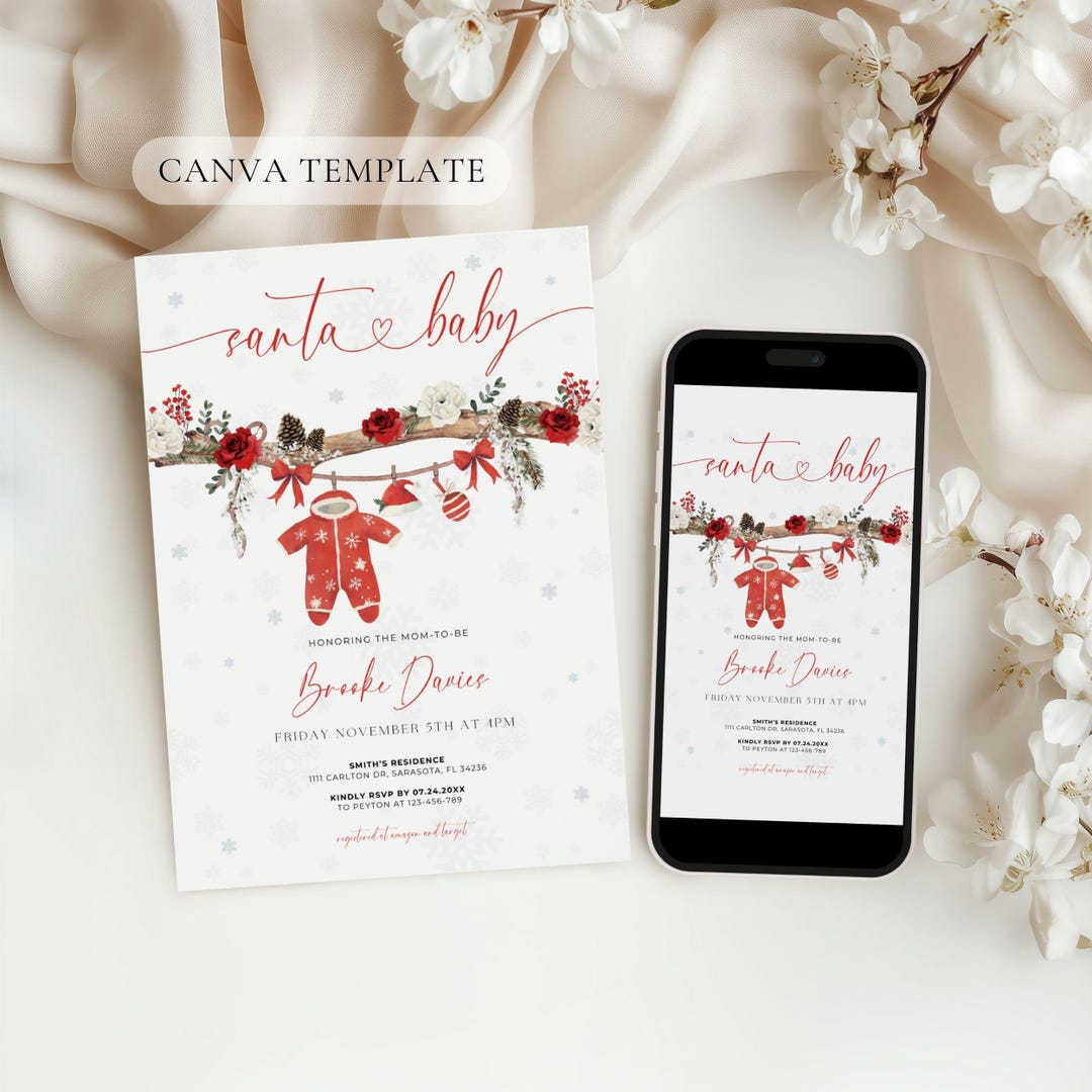 Santa Baby Shower Invitation: Holiday Winter Theme (canva Template) - Etsy