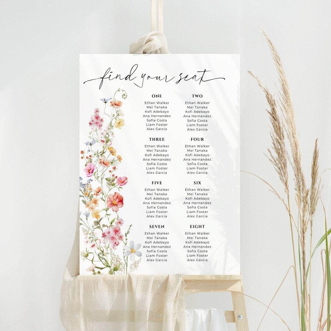 Seating Chart Template With Floral Garland, Printable Event Seating ...