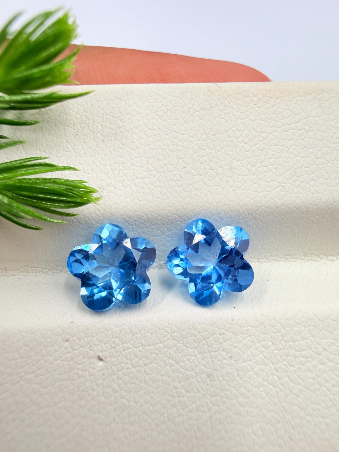 Natural Swiss Blue Topaz Gemstones – 4.20 Carat Flower Cut Matched Pair ...