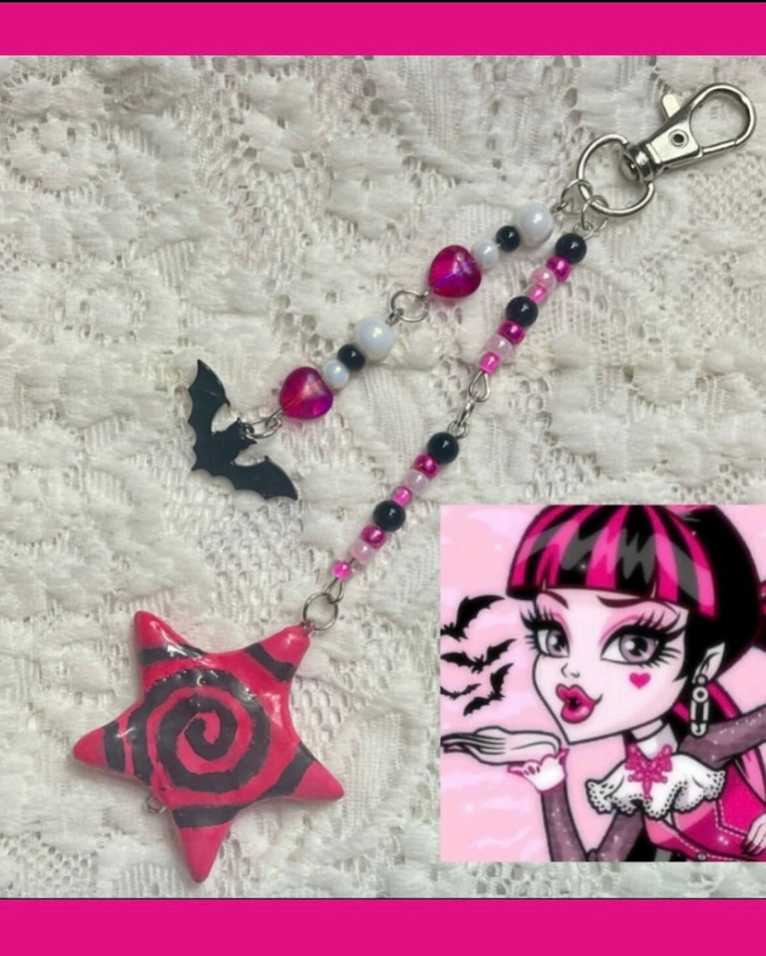Monster High Beaded Keychains With Y2k Swirl Handmade Star Charms. Cute ...