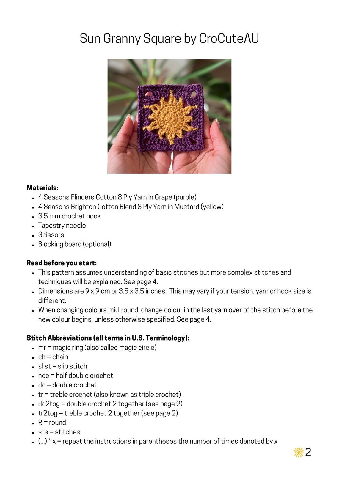 Sun Granny Square - PDF Pattern | Chart, Video, and Step-by-step Photos ...