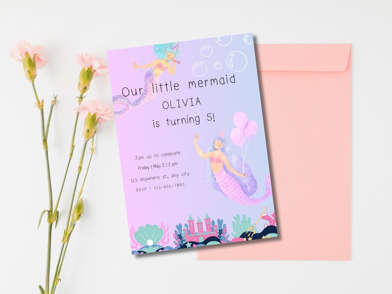 Editable Mermaid Birthday Invitation, Printable Mermaid Invite, Under ...