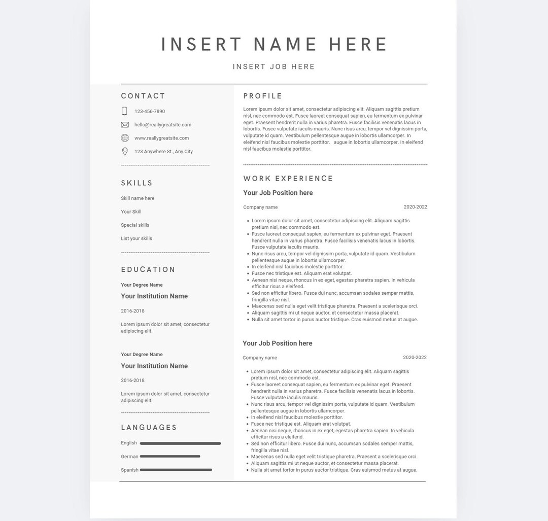 Minimalist Professional Resume With Exemplar, Customizable, Printable ...