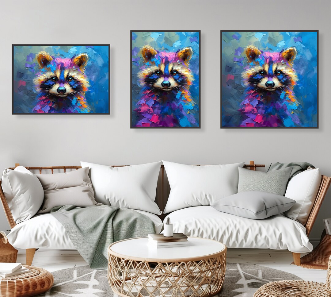 Colorful Abstract Raccoon Wall Art Prints Abstract Animal Art Modern ...