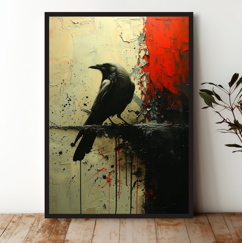 Abstract Crow Wall Art Prints Dramatic Black Bird Lover Wall Decor ...