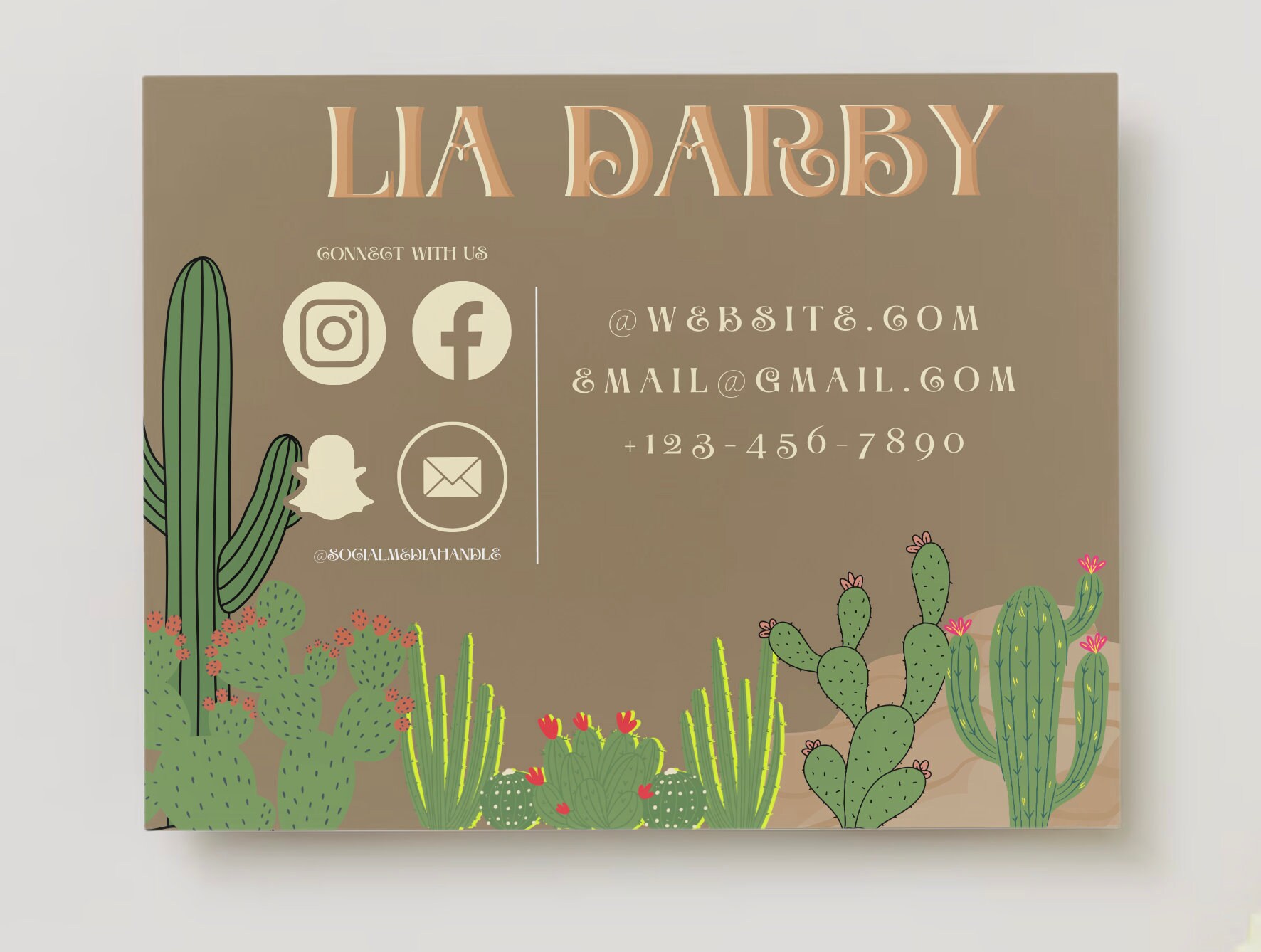 Editable Desert Cactus Business Card, Printable Business Card, Retro ...