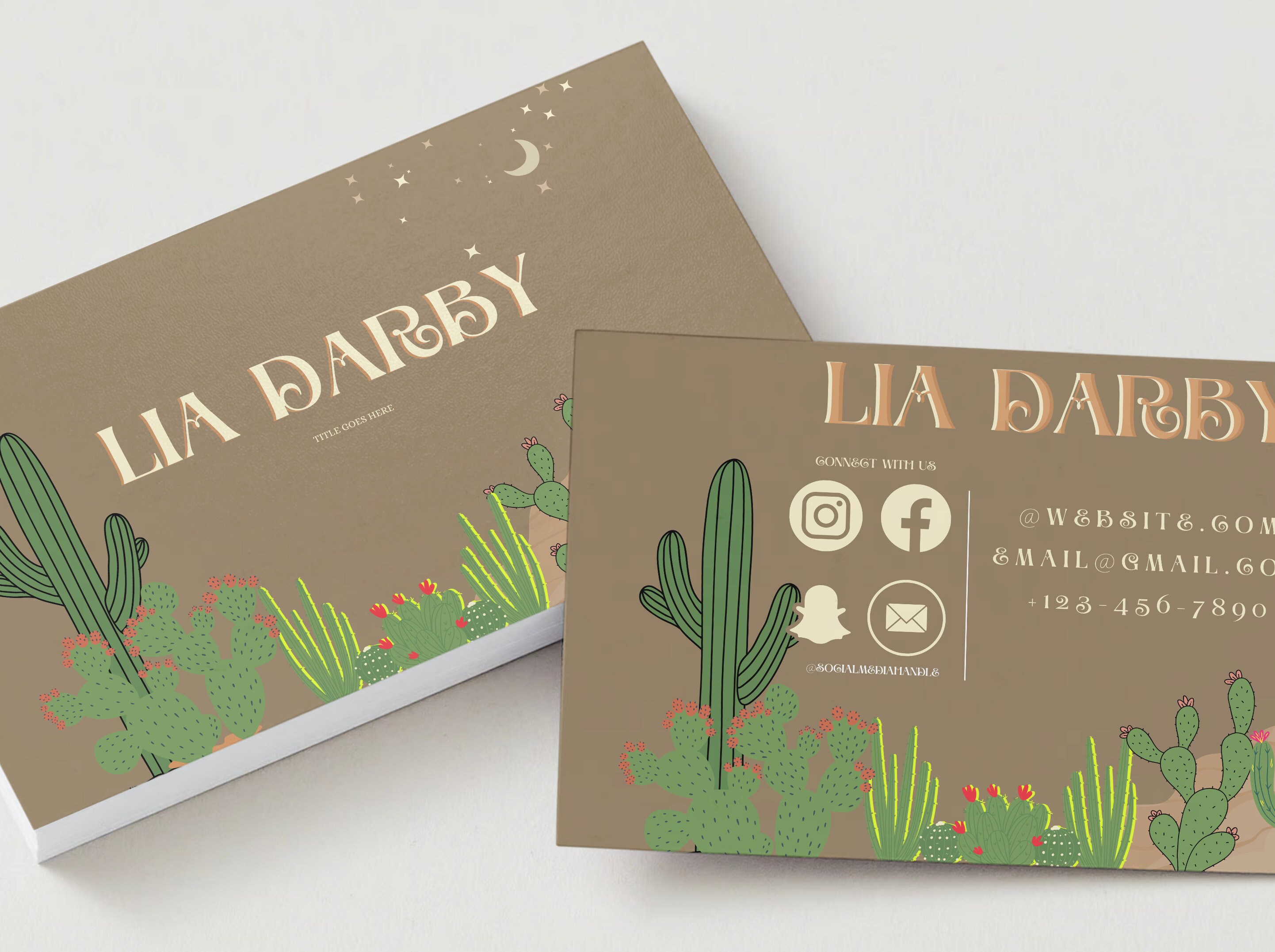 Editable Desert Cactus Business Card, Printable Business Card, Retro ...