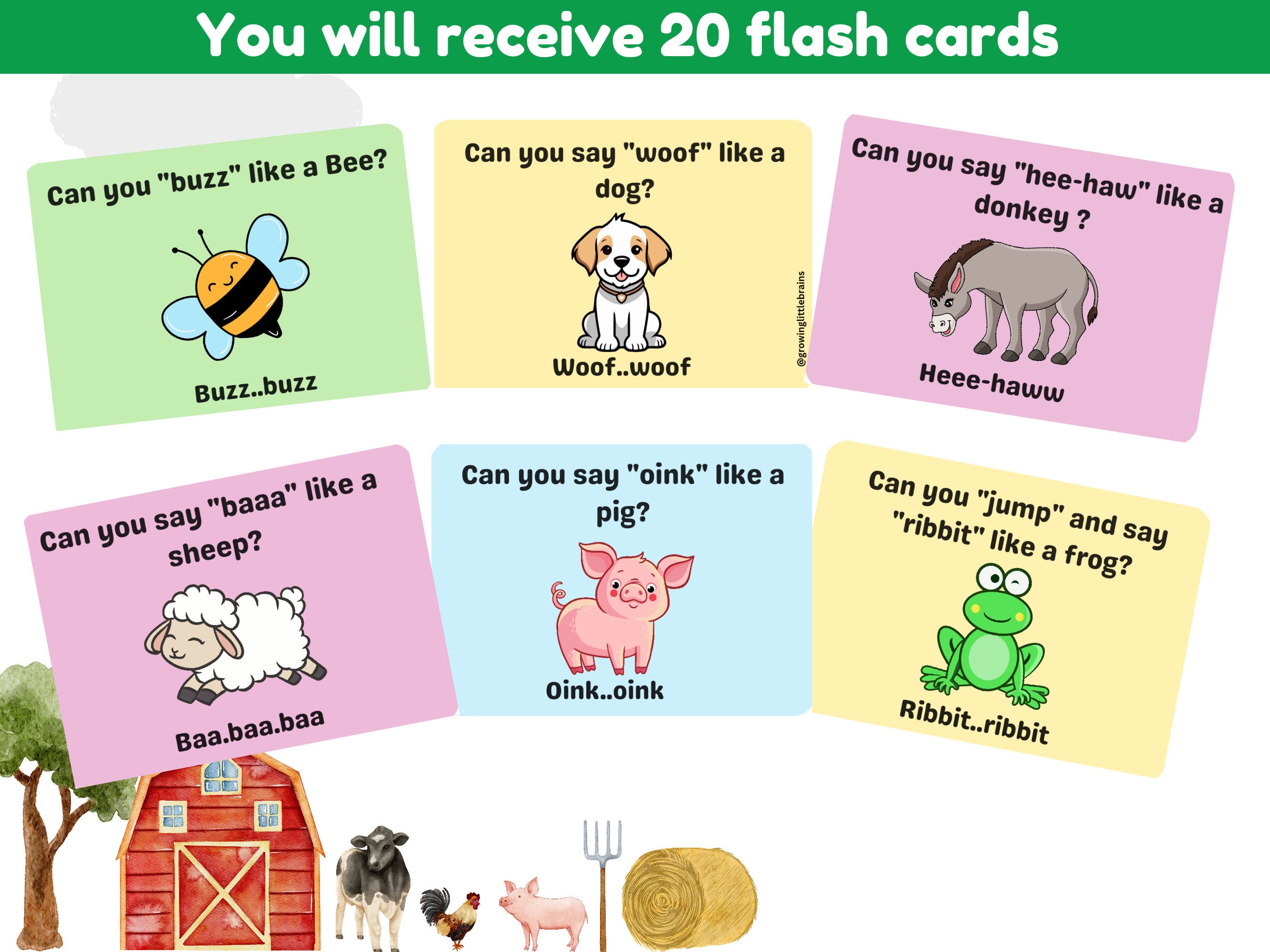 Farm Animals Sounds Action Flash Cards | Farm Animals Sounds Activity ...