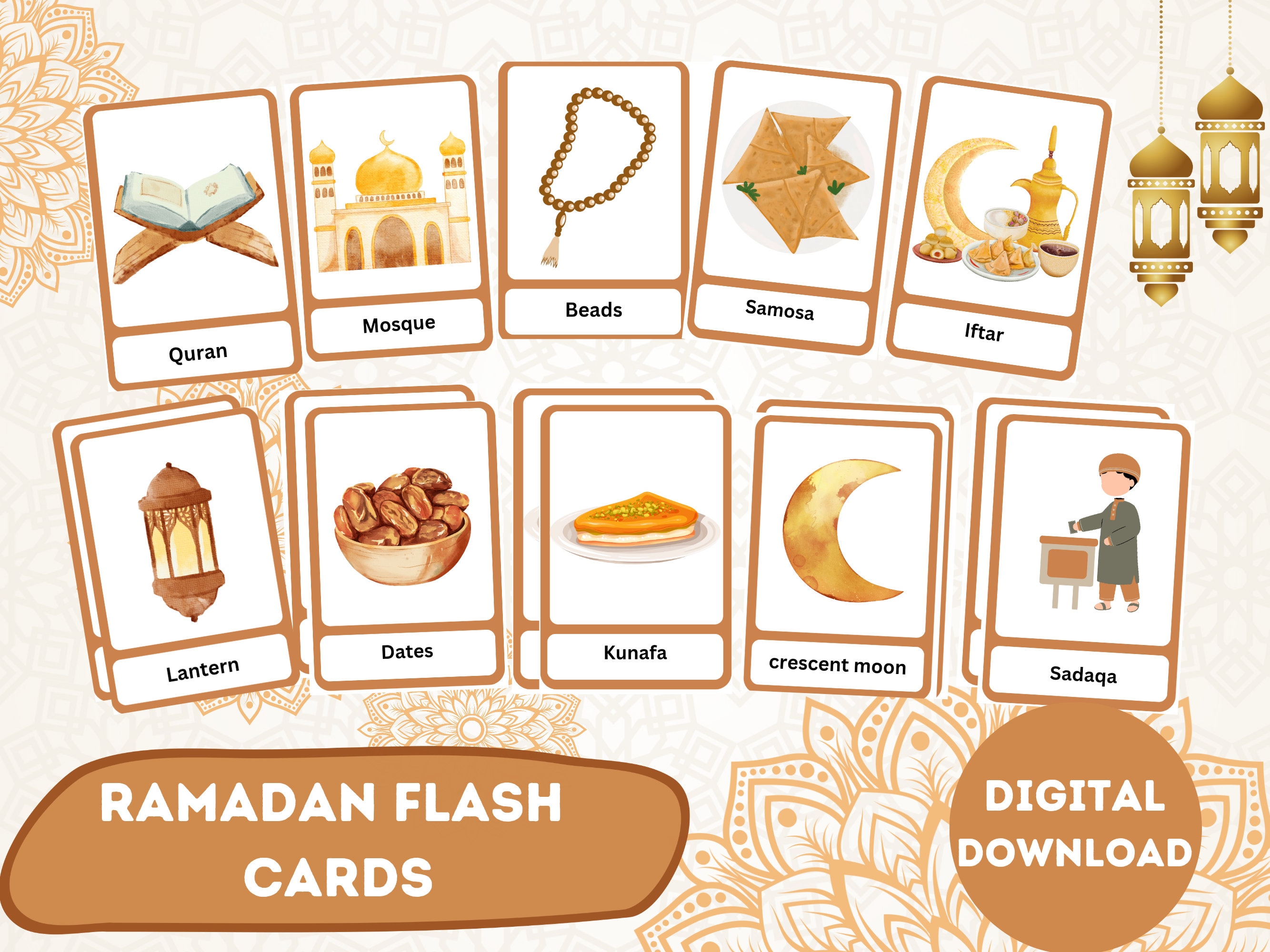Ramadan Flash Cards and Story Props Ramadan 16 Flash Cards Islamic ...