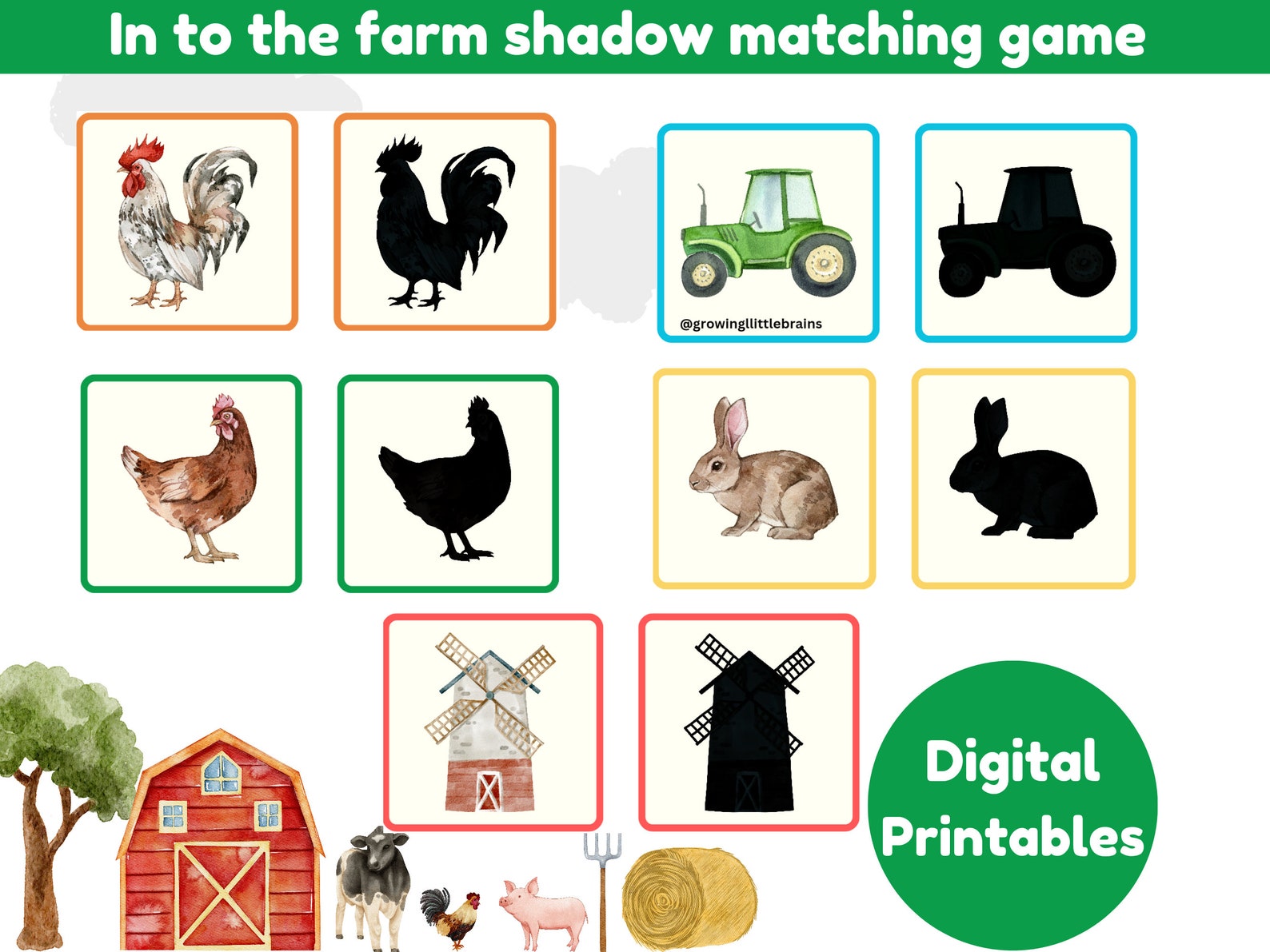 Farm Animals Shadow Matching Game | Into the Farm Matching Cards ...