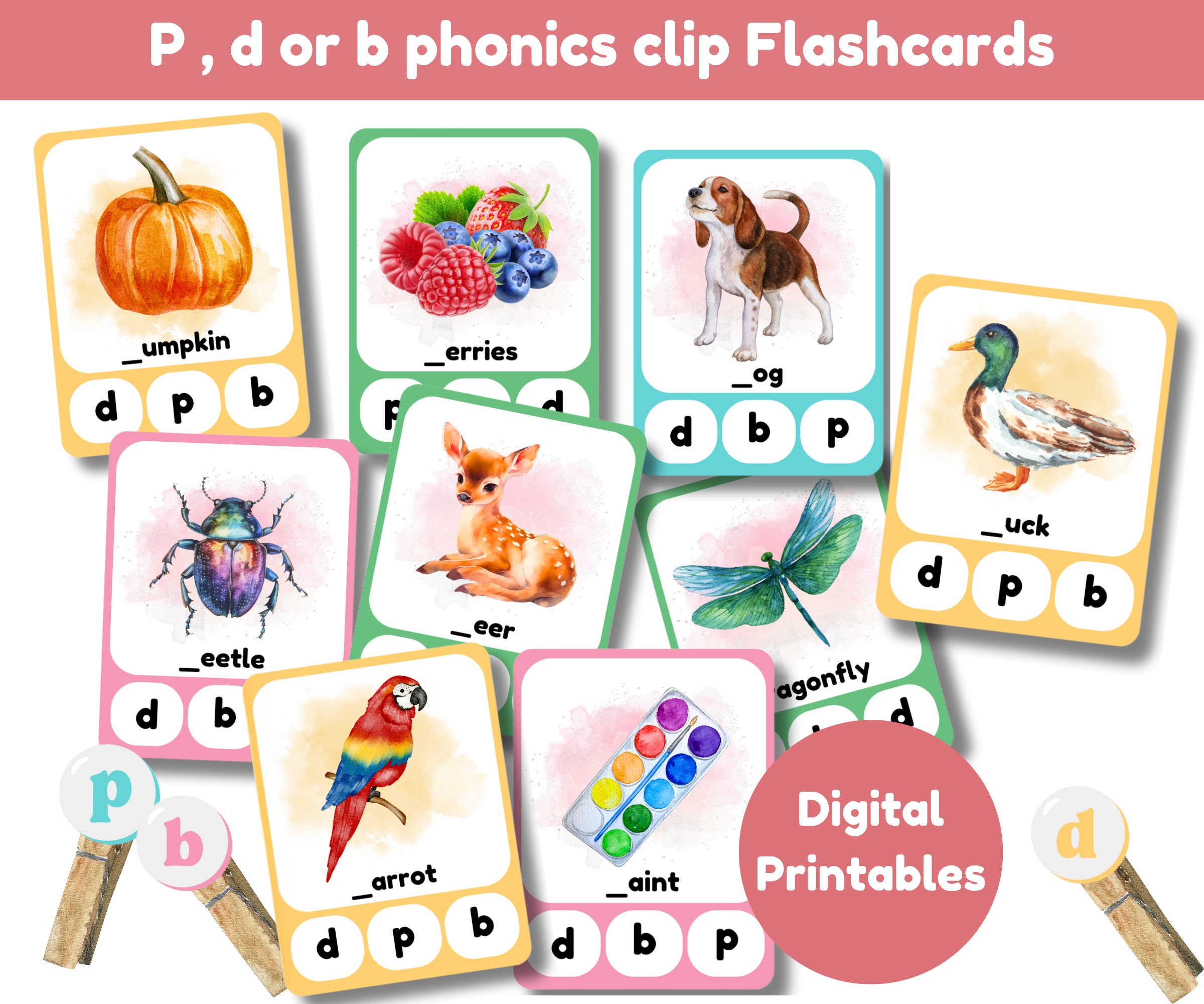 Different Between B, D and P Phonics Clip Flashcards | a Set of 16 ...